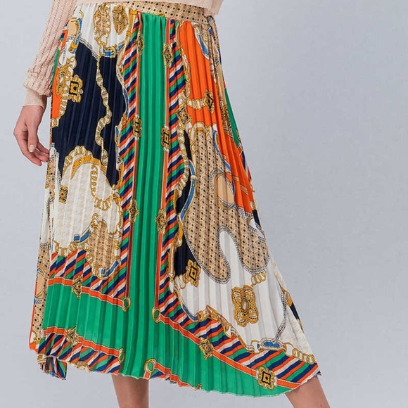 Skirts | Scarf Print Multi Printed Pleated Skirt | Poshmark